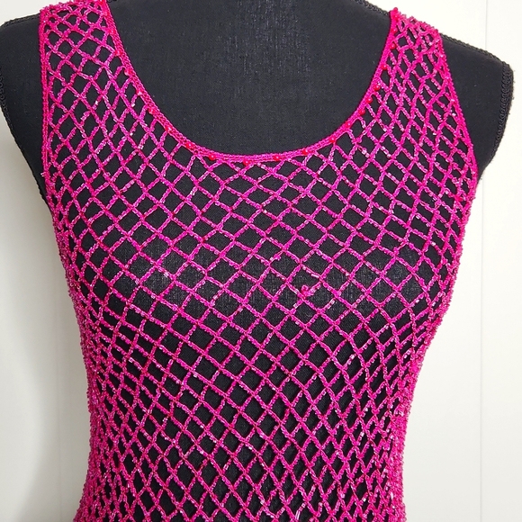 Krashetta | Tops | Krashetta Purple Beaded Disco Crochet Mesh Woven ...